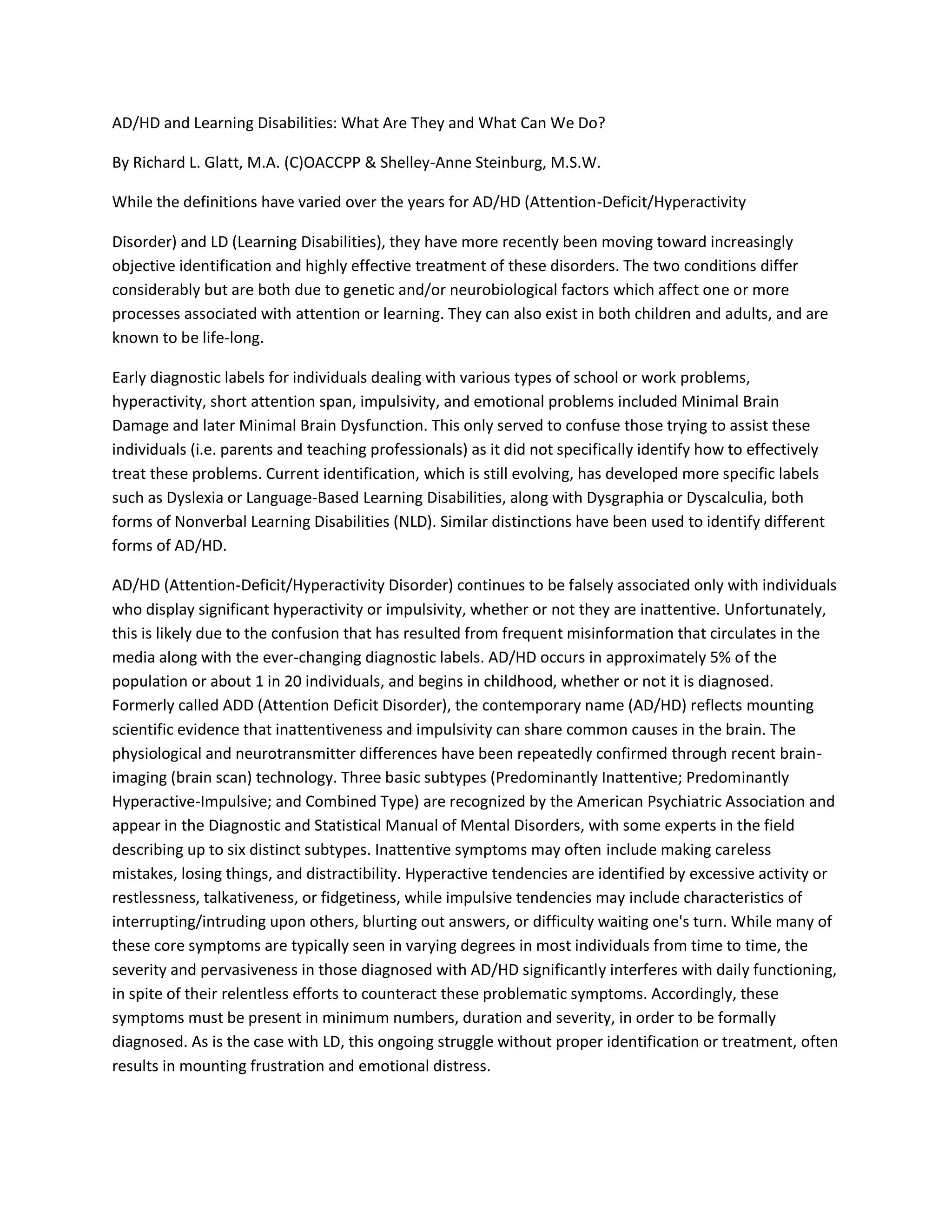 Adhd and ld what can we do | PDF