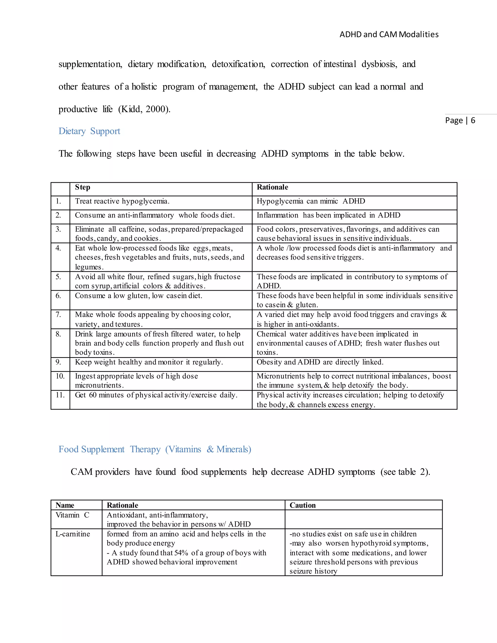 CAM Modalities & ADHD Management | DOCX