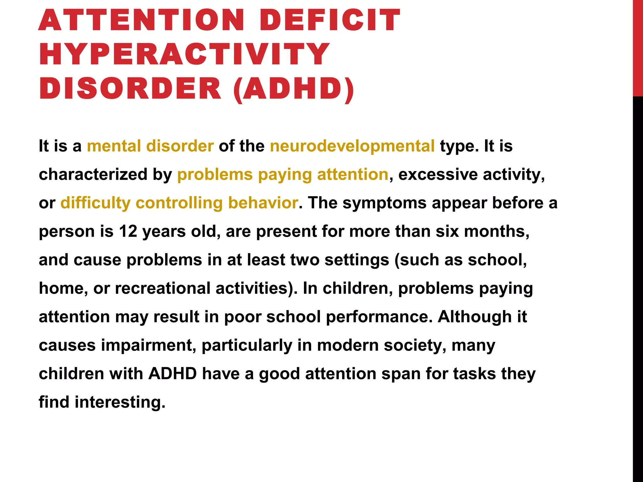 ADHD (attention deficit and hyperactivity disorder) | PPT