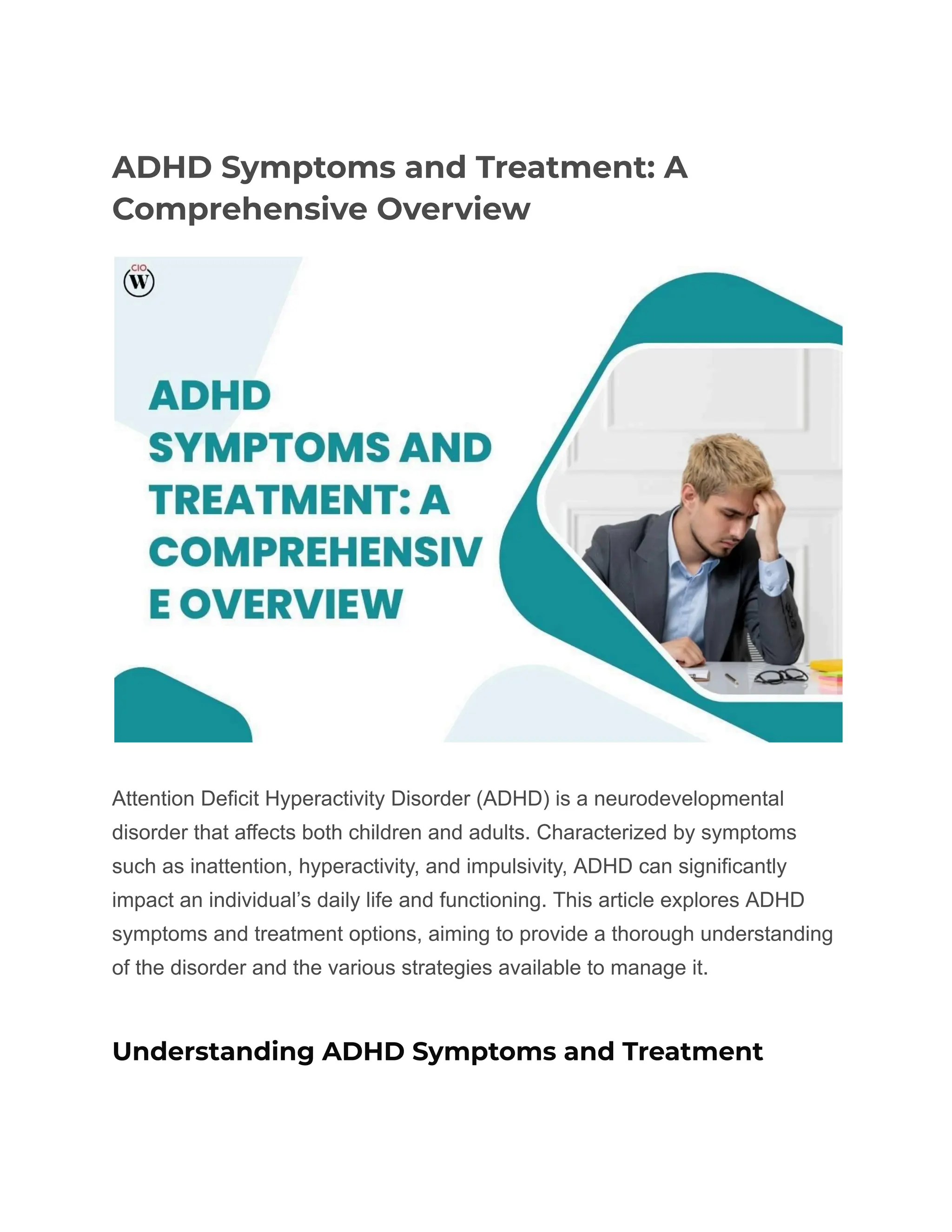 ADHD Symptoms and Treatment: A Comprehensive Overview | CIO Women Magazine | PDF