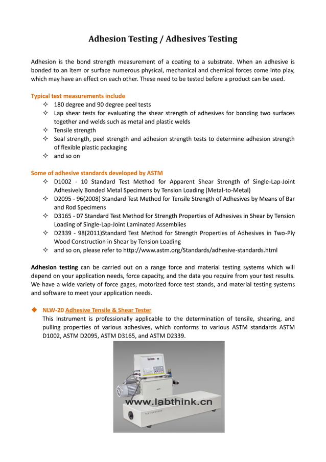 Adhesion testing, adhesive testing | PDF
