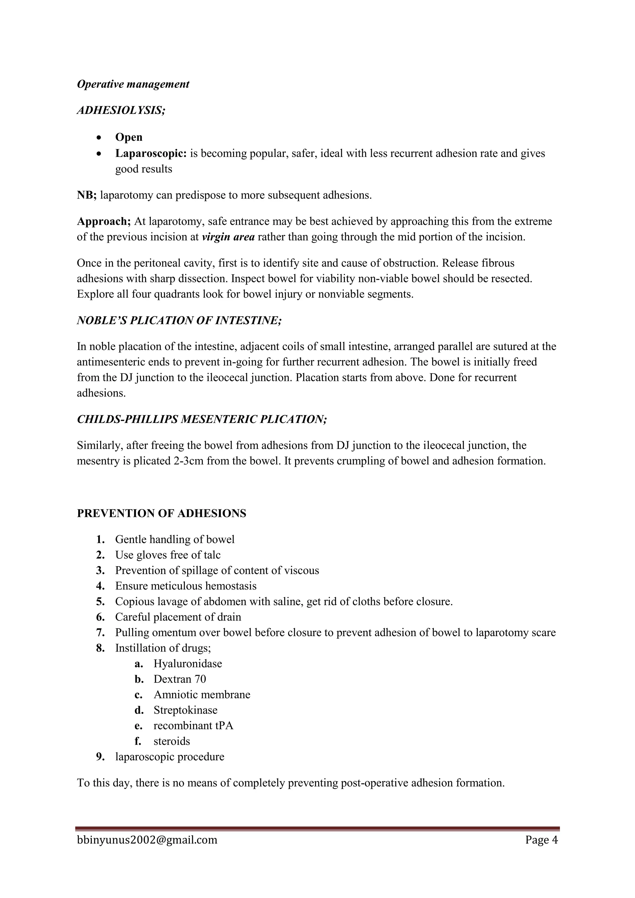 Adhesive intestinal obstruction | PDF