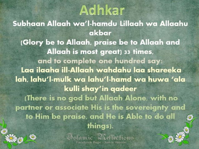 Adhkar to be recited after the Prayer | PPT