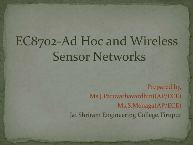 Applications Of Ad Hoc And Wireless Sensor Networks Ppt