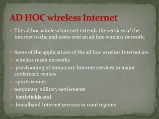 Applications of ad hoc and wireless sensor networks | PPT