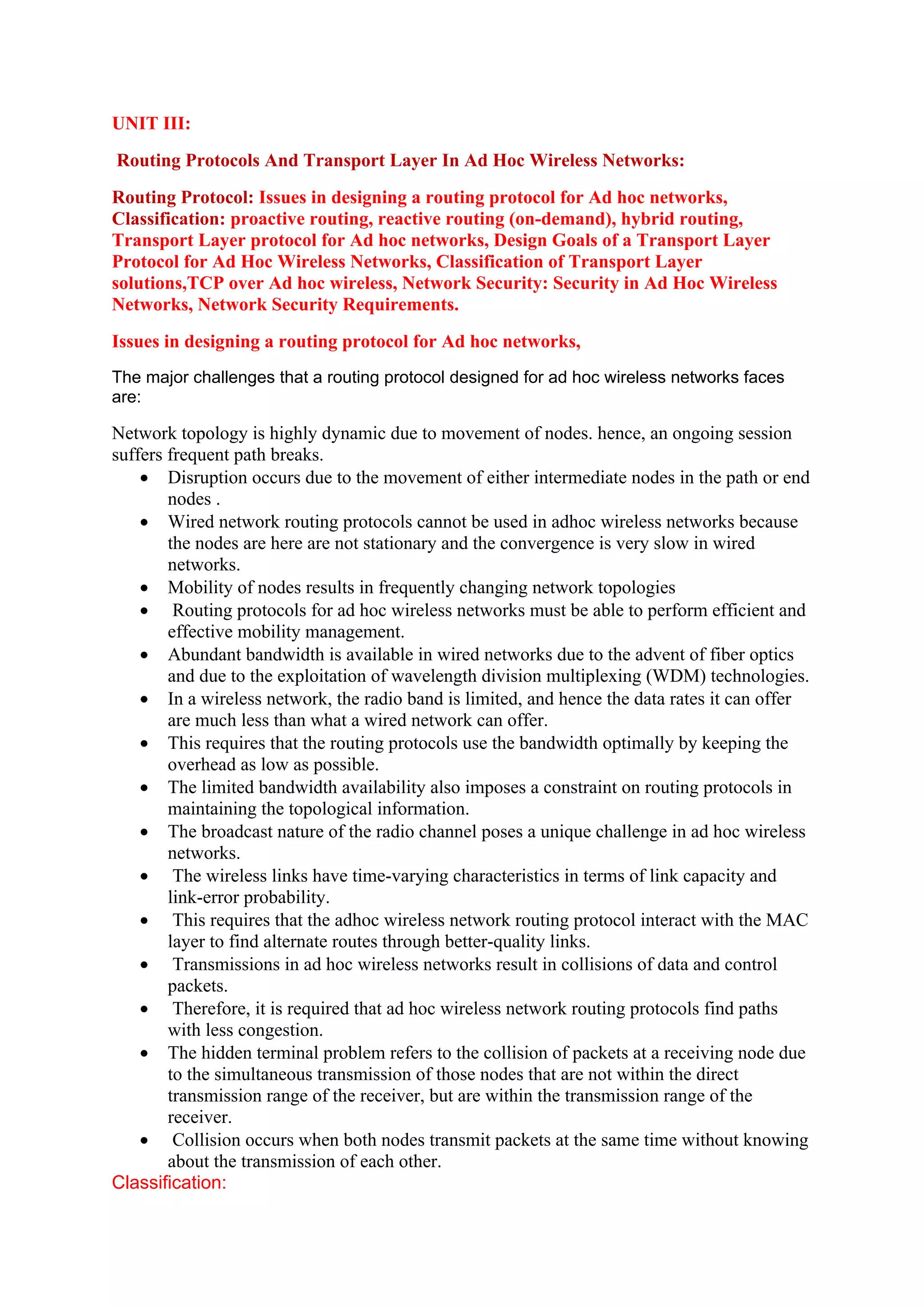 Module 3 Routing Protocols And Transport Layer In Ad Hoc Networks Pdf