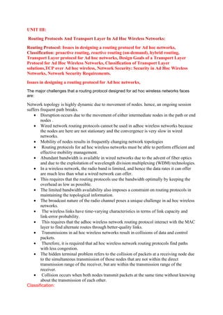 Module 3: Routing Protocols and Transport Layer in Ad-hoc Networks | PDF