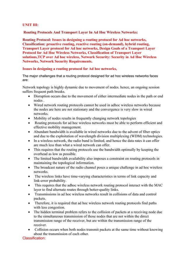 Module 3 Routing Protocols And Transport Layer In Ad Hoc Networks Pdf