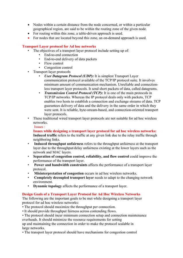 Module 3 Routing Protocols And Transport Layer In Ad Hoc Networks Pdf