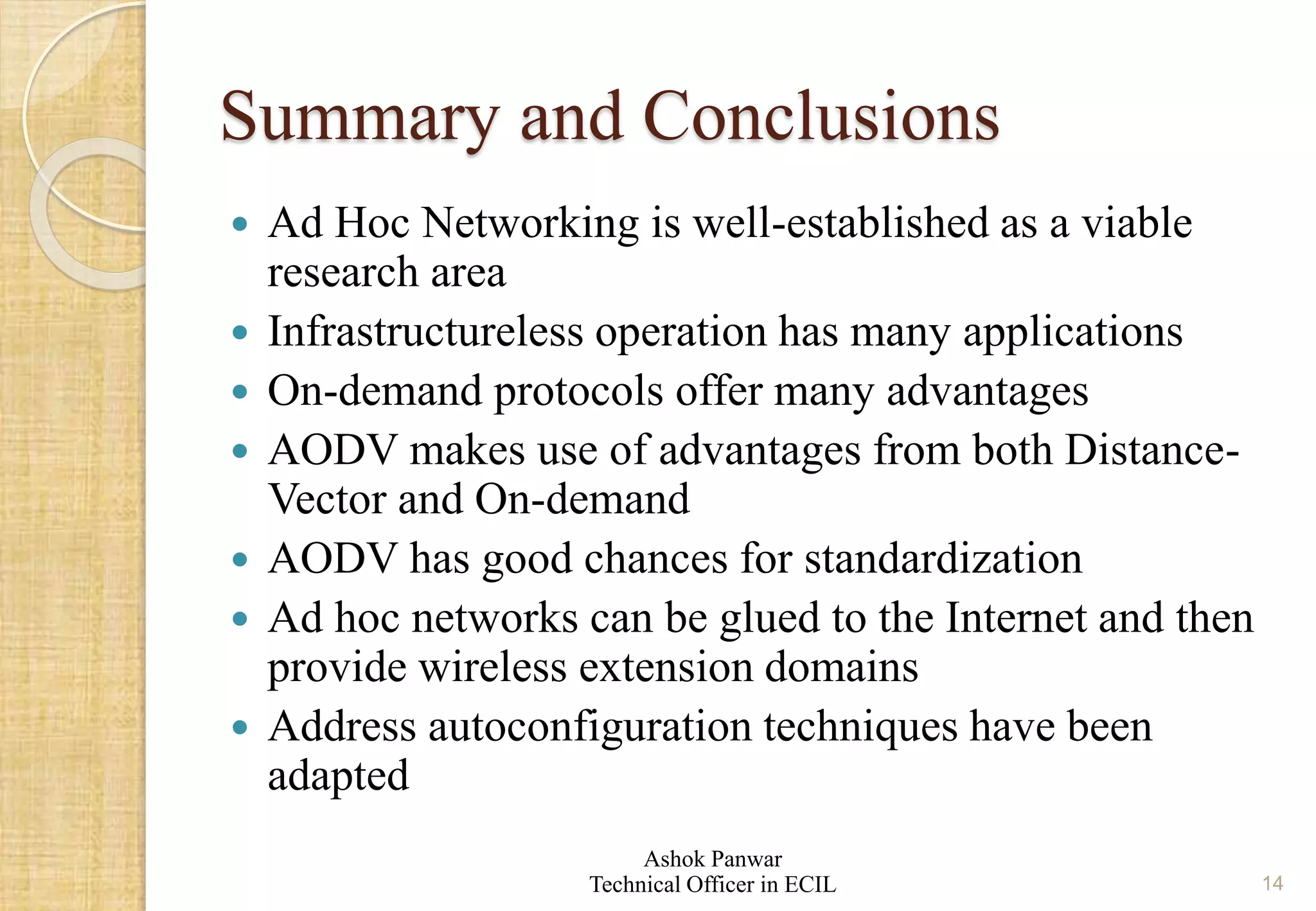 Ad-hoc networking with AODV | PPTX | Computer Networking | Computing