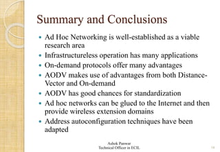Ad-hoc networking with AODV | PPTX | Computer Networking | Computing
