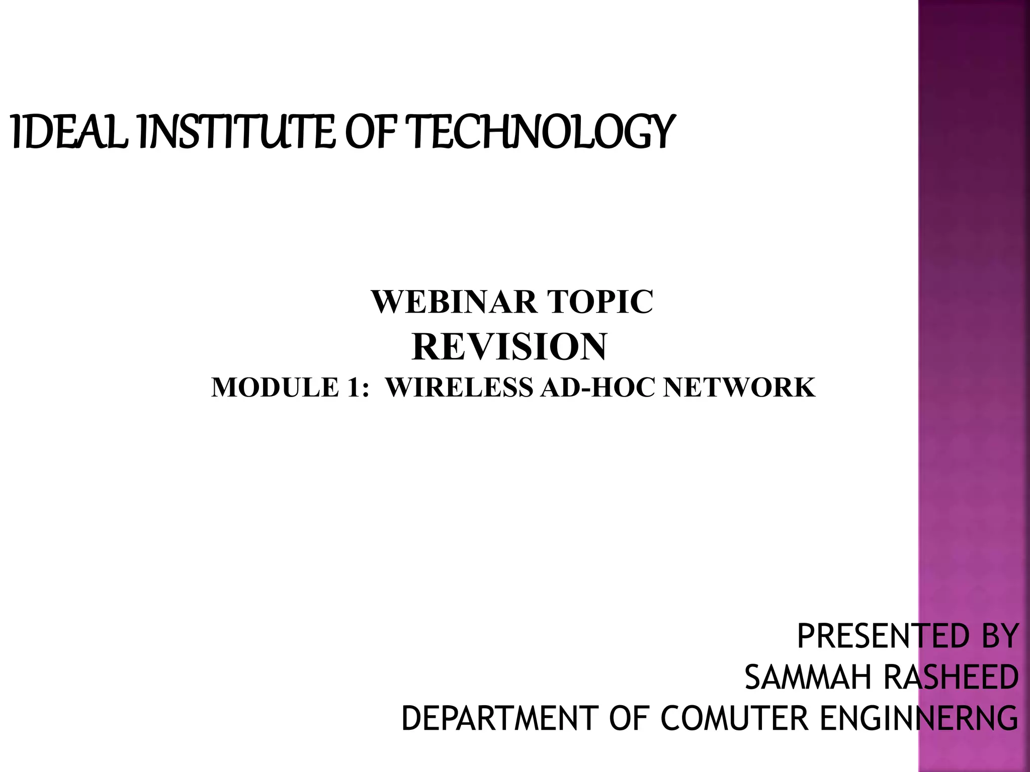 Adhoc network ppt | PPTX