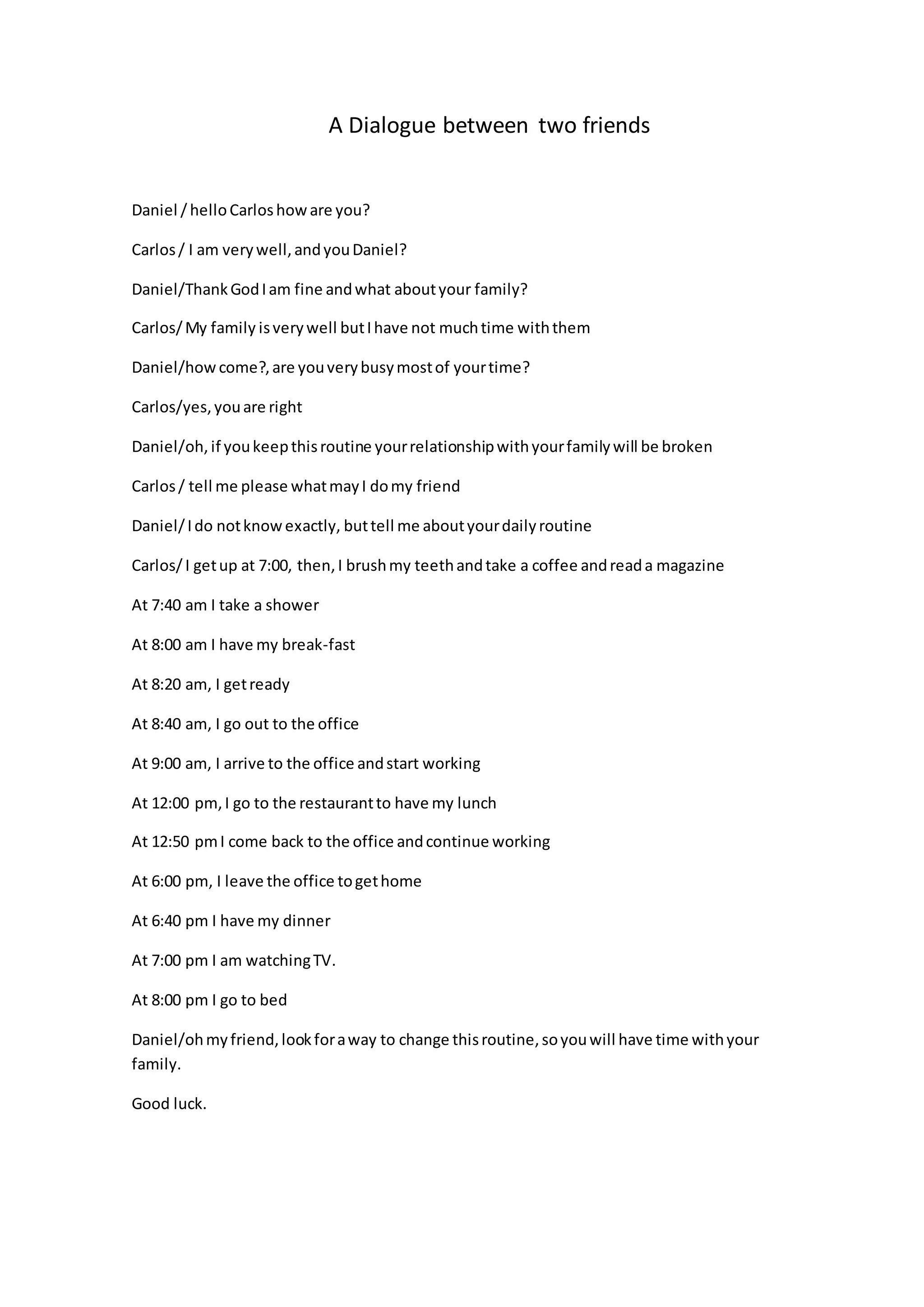 A dialogue between two friends | DOCX