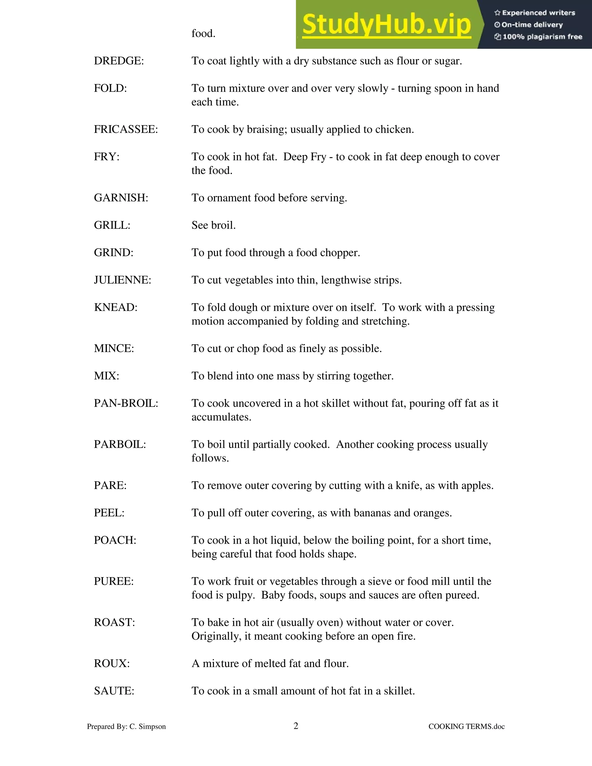 A DICTIONARY OF COOKING TERMS | PDF