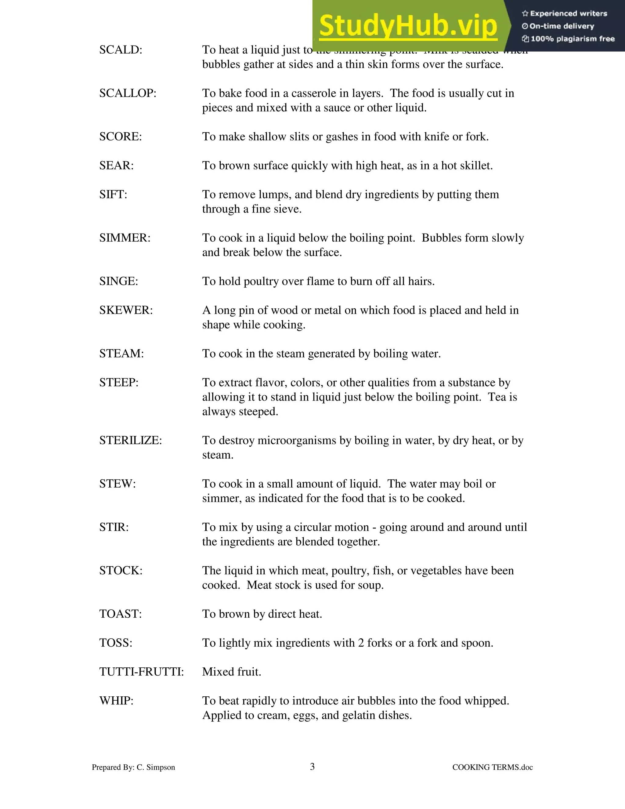 A DICTIONARY OF COOKING TERMS | PDF