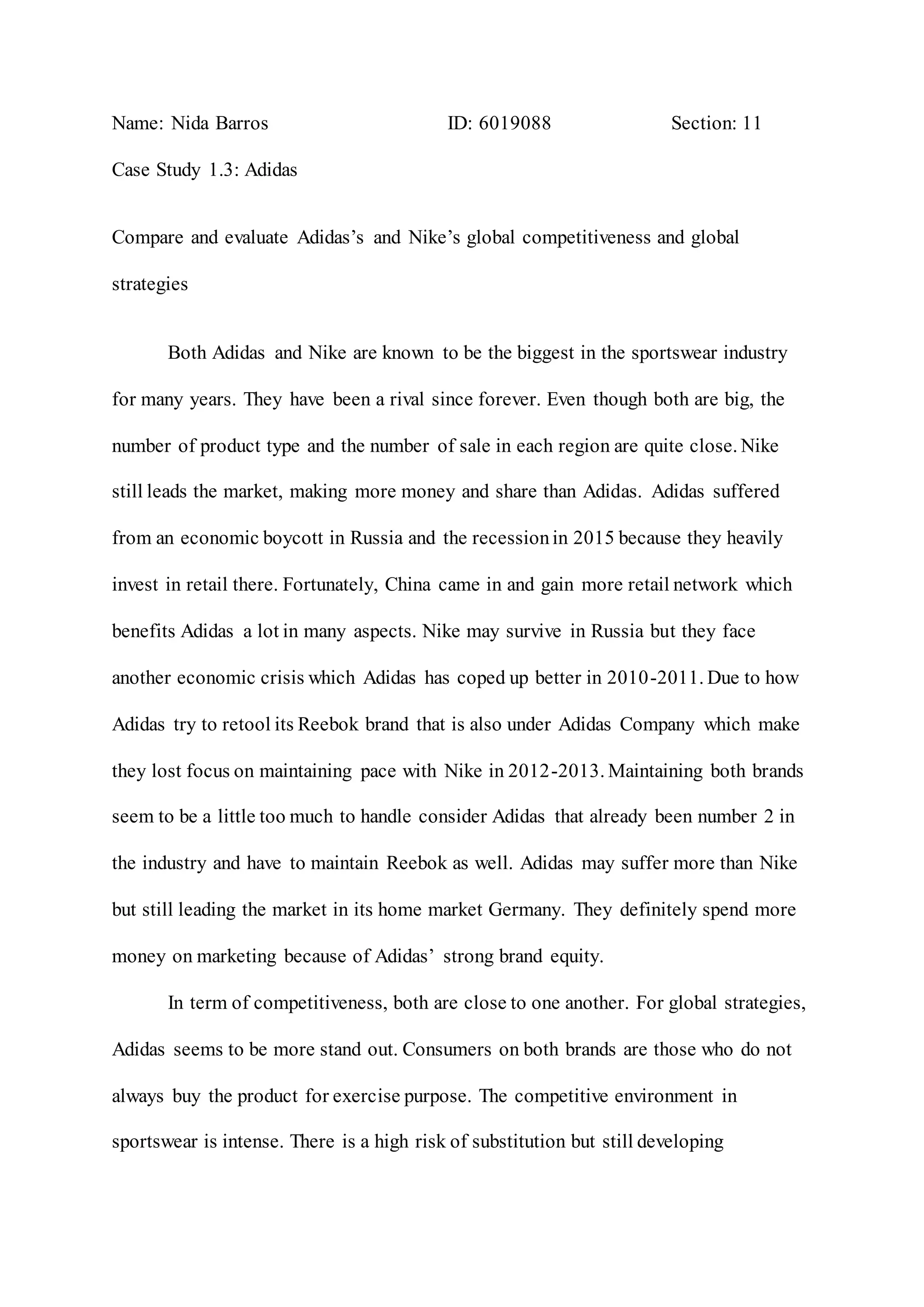 Adidas case study Nida Barros | DOCX