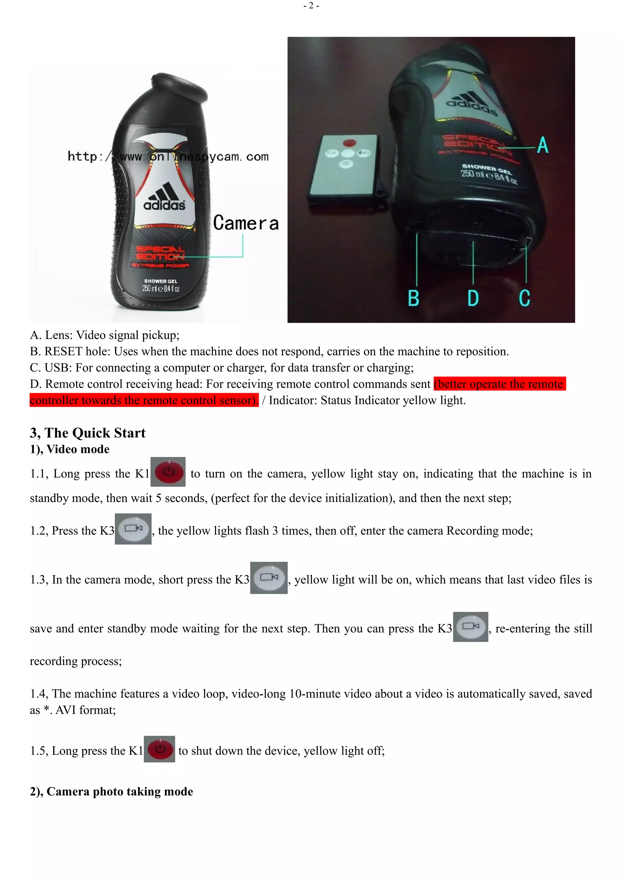 HD Adidas shower gel camera user guide(ey-ad003),shower spy camera ...