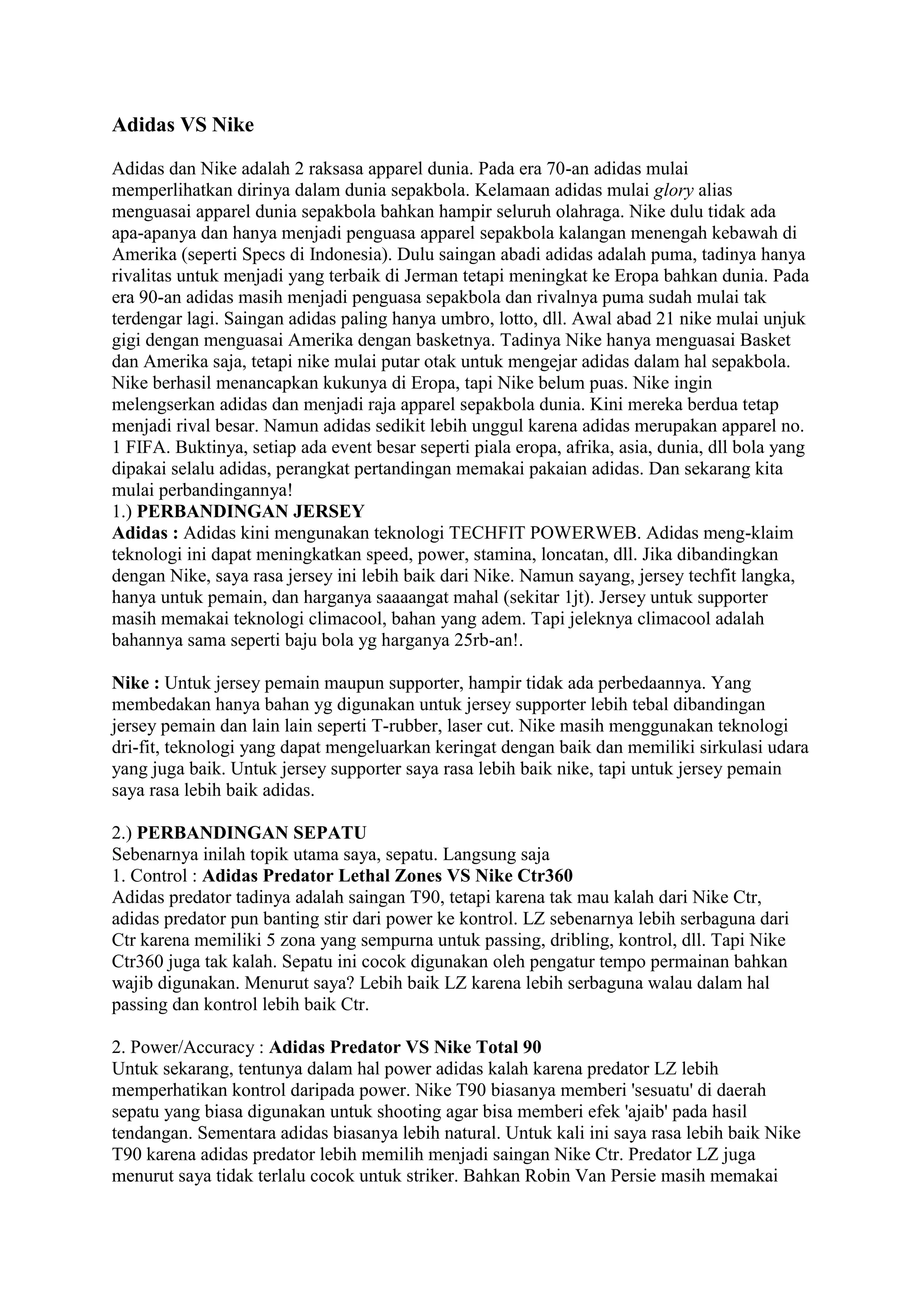 Adidas vs nike | DOCX