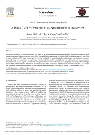 A Digital Twin Reference for Mass Personalization | PDF