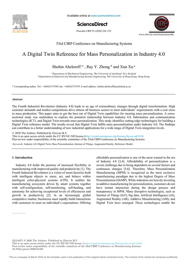 A Digital Twin Reference for Mass Personalization | PDF