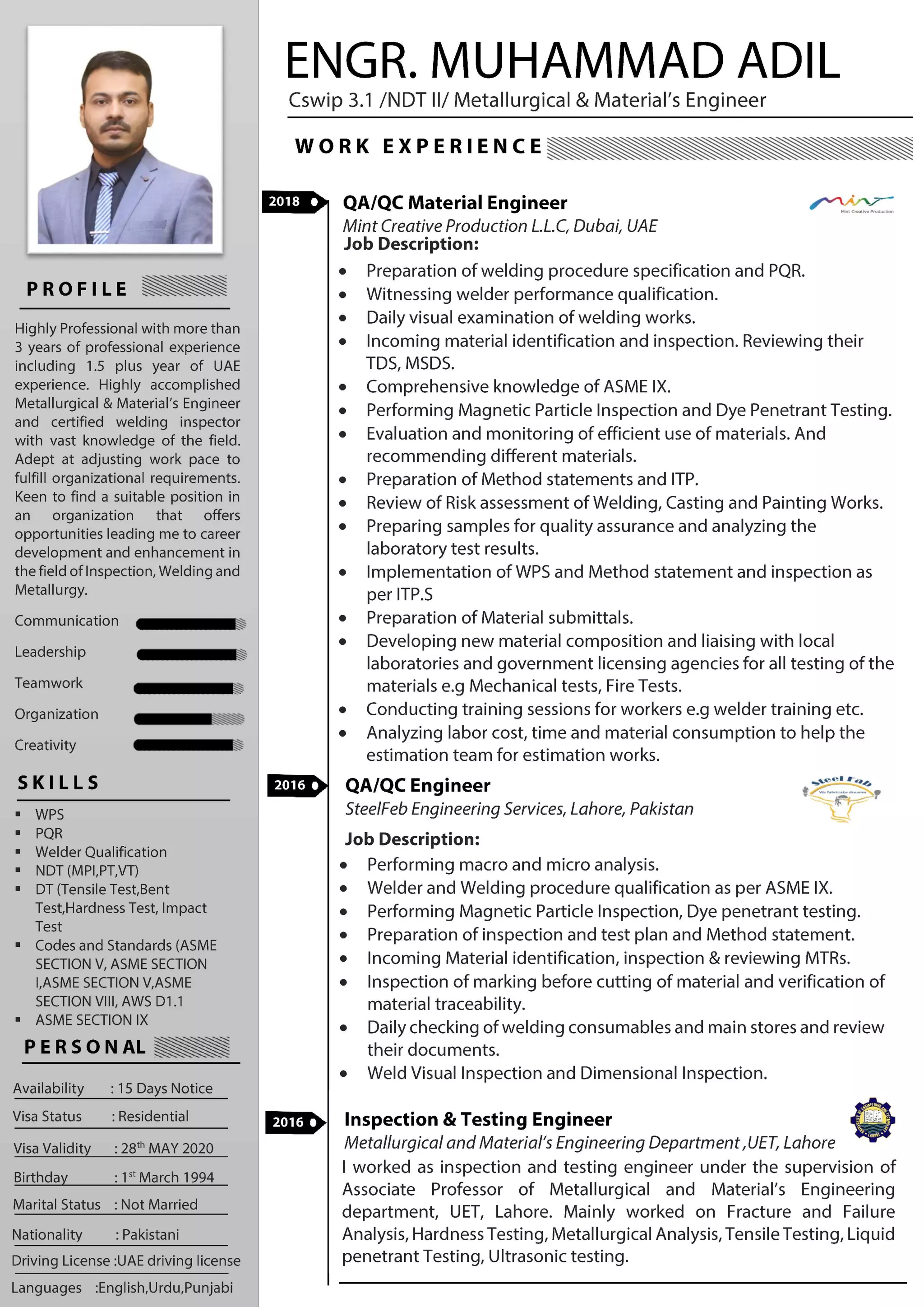 Adil qa qc_materials_engineer_resume_sw | PDF