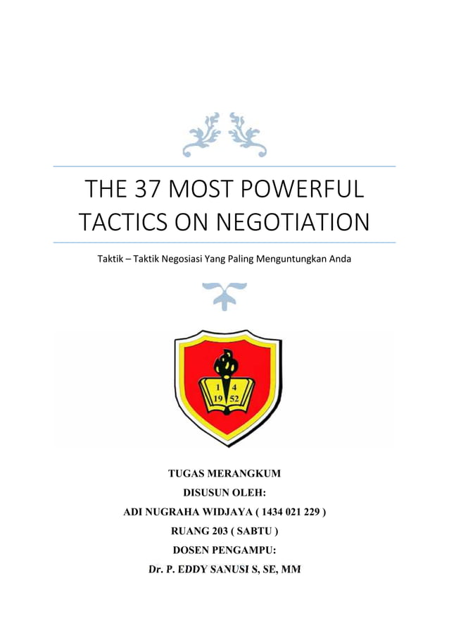 Resume of The 37 Most Powerful Tactics On Negotiation | PDF