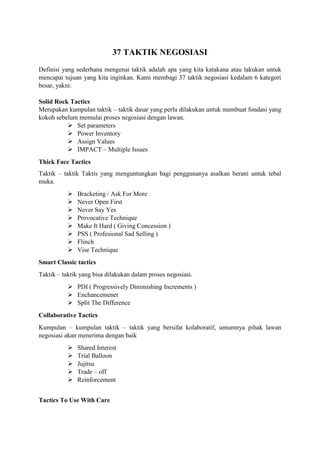 Resume of The 37 Most Powerful Tactics On Negotiation | PDF
