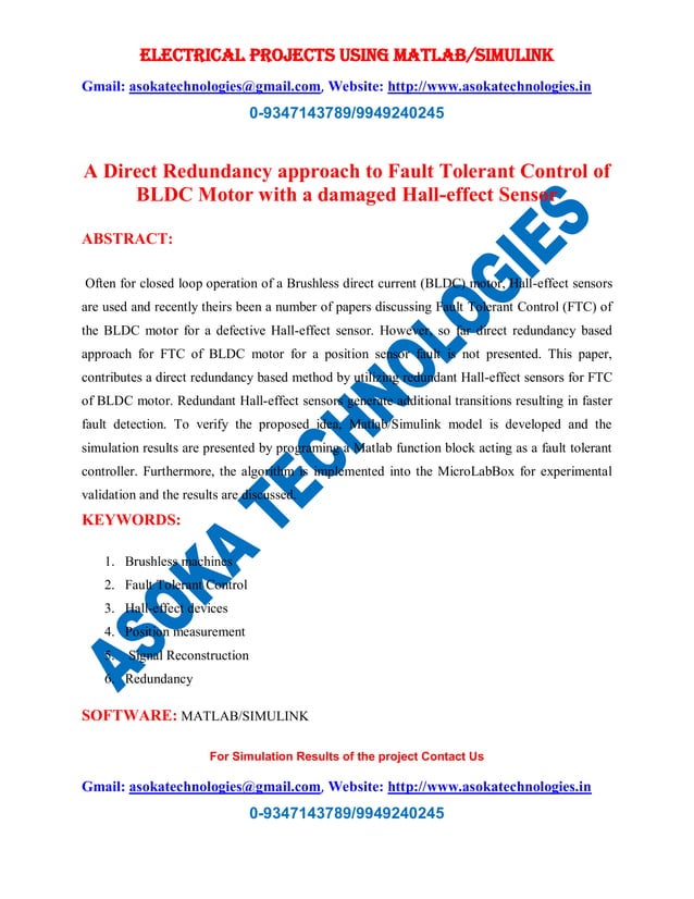 A Direct Redundancy approach to Fault Tolerant Control of BLDC Motor ...