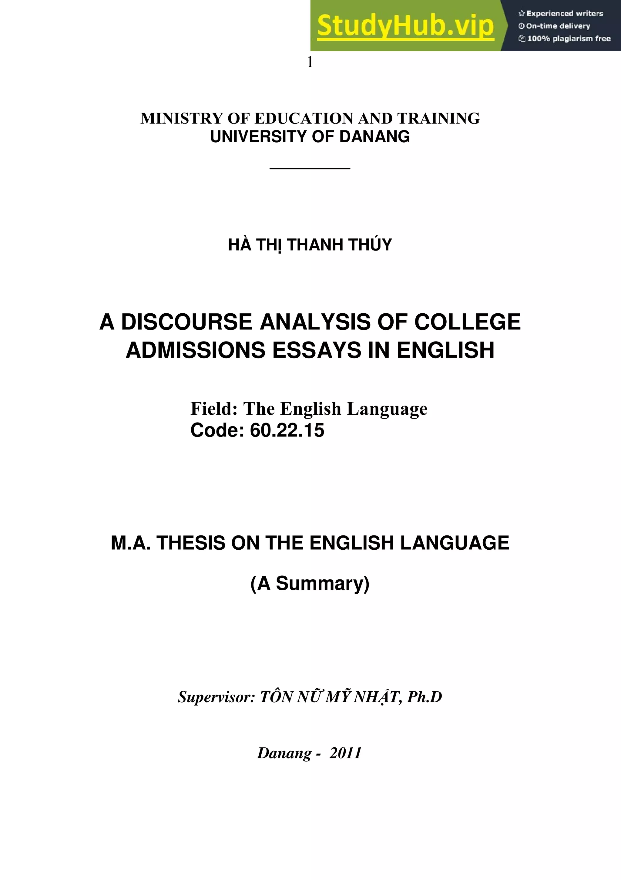 A Discourse Analysis Of College Admissions Essays In English | PDF
