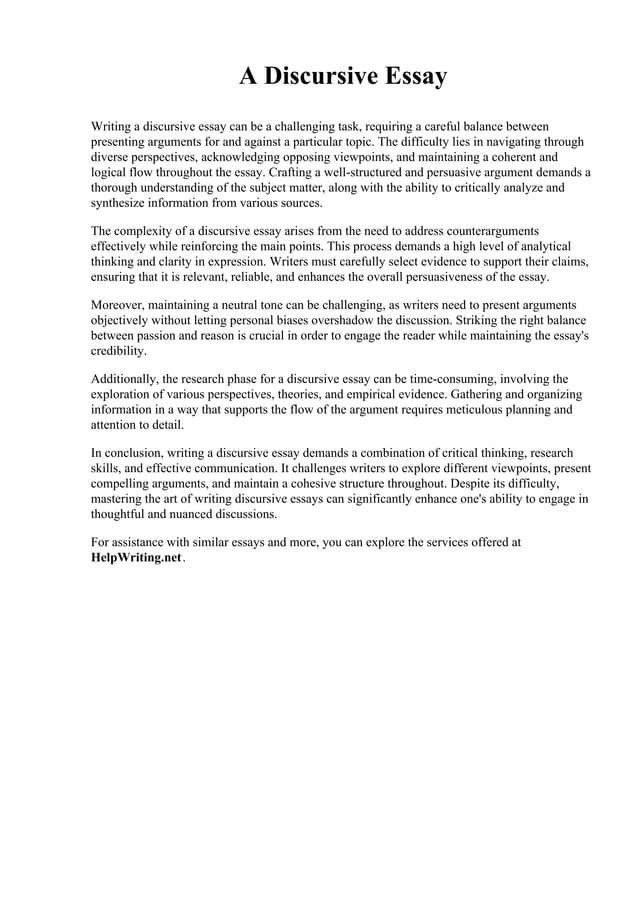 A Discursive Essay Pdf