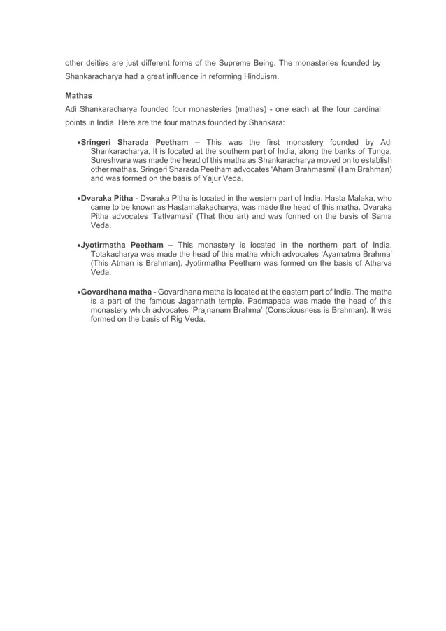 Adi shankaracharya | PDF | Religion & Spirituality