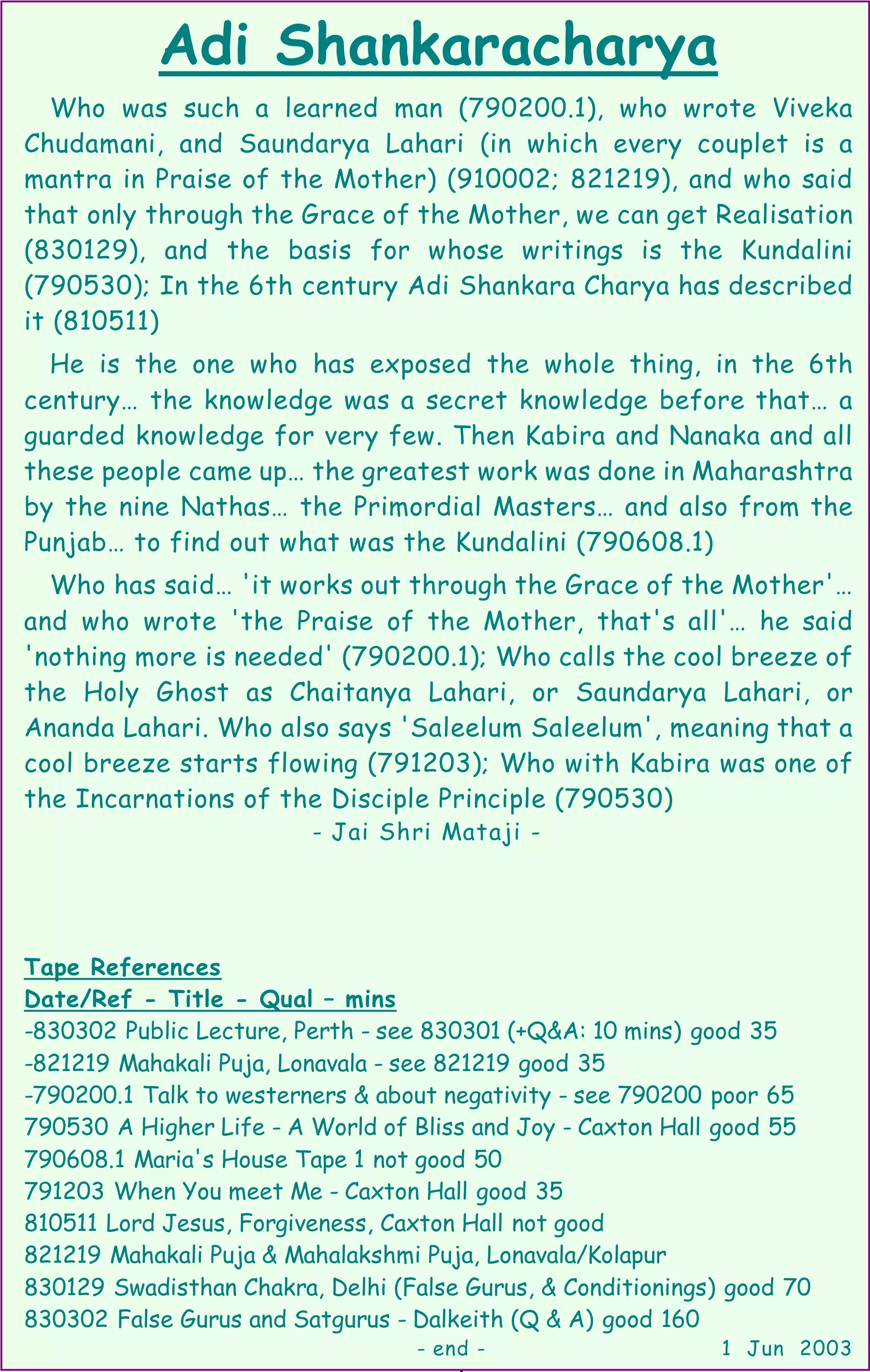 Adi Shankaracharya - Saundarya Lahari said it all! | PDF