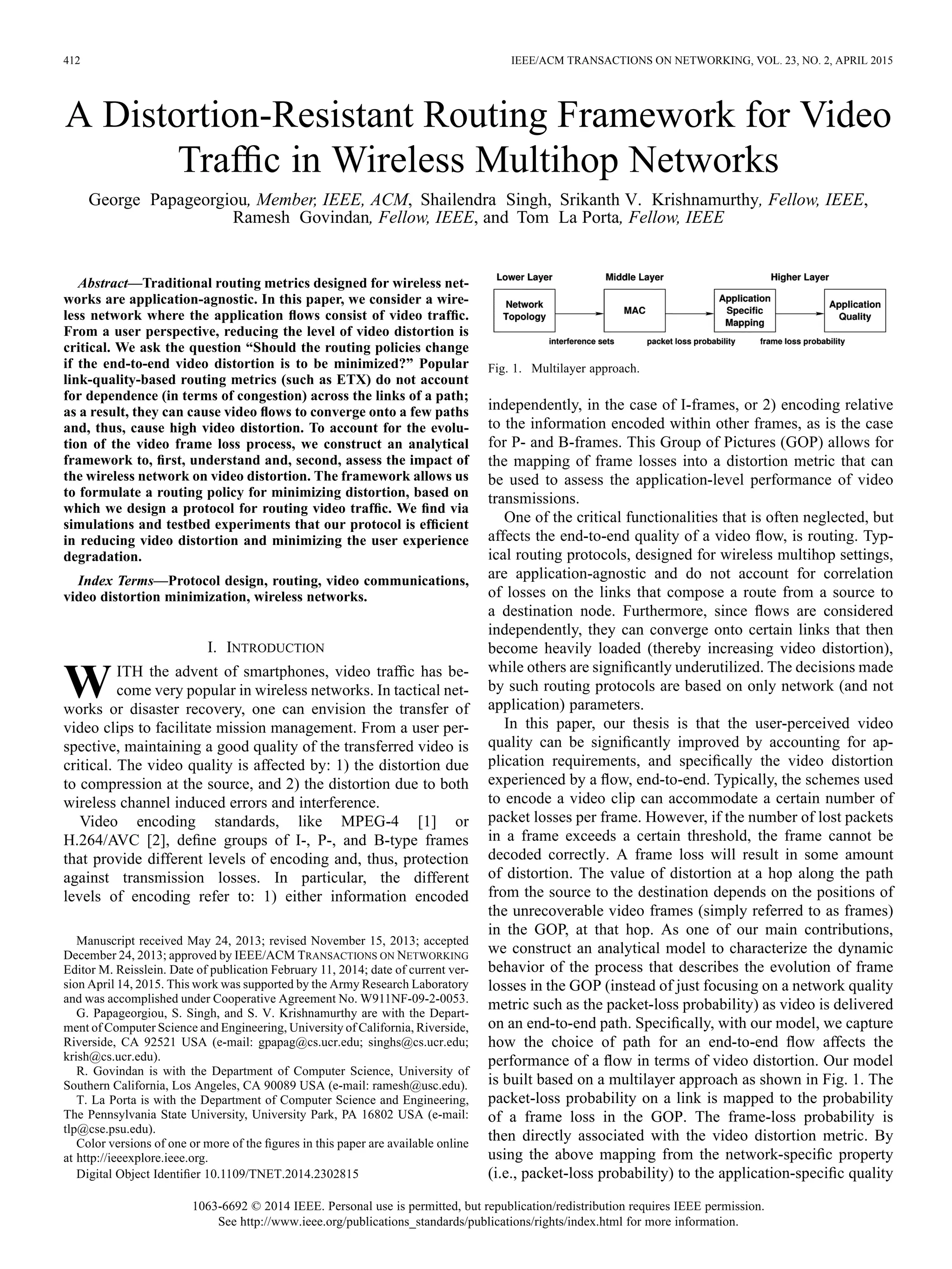 A Distortion Resistant Routing Framework For Video Traffic In Wireless Multihop Networks Pdf
