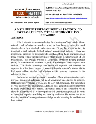 A distributed three hop routing protocol to increase the capacity of ...