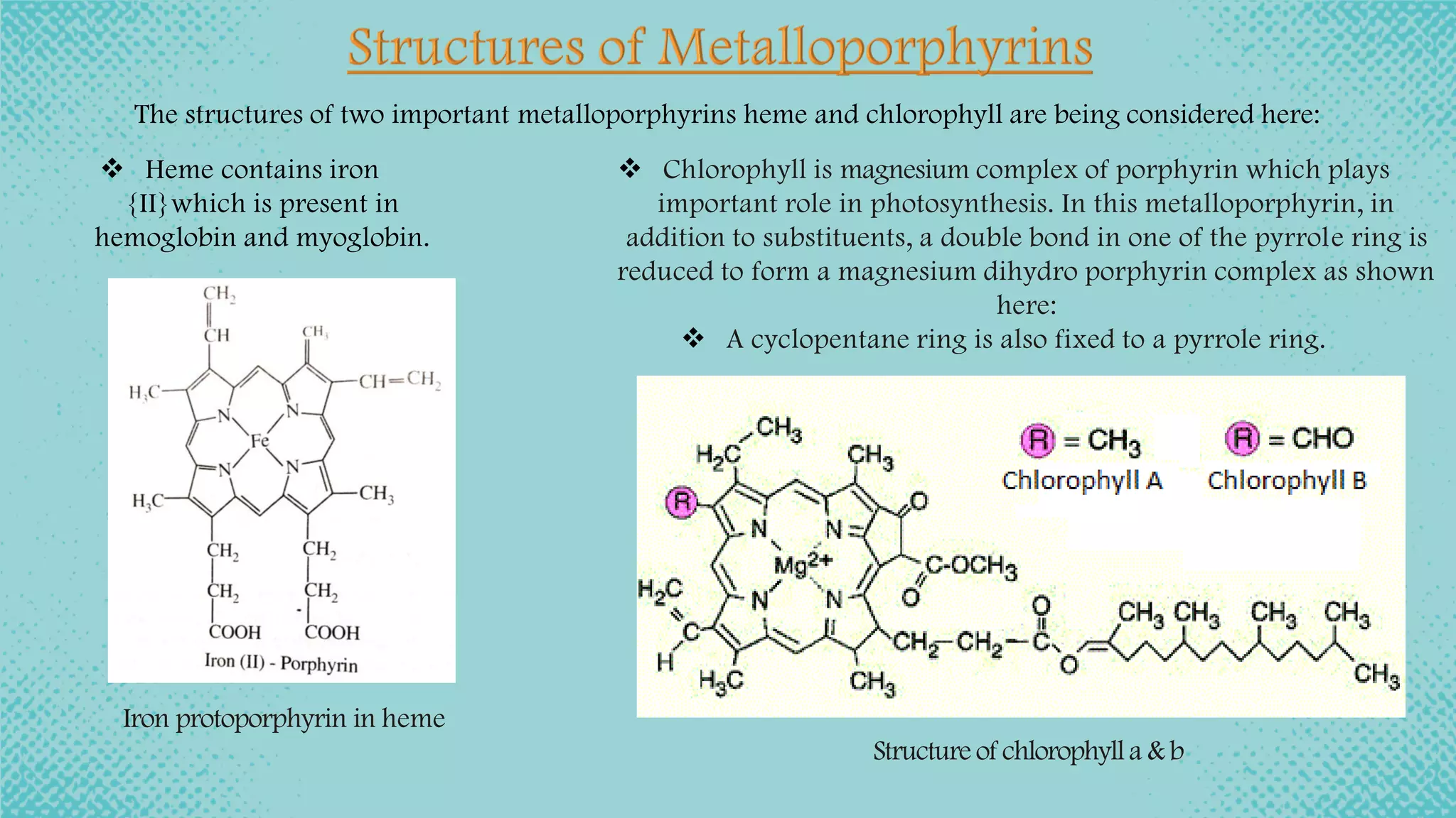 Metalloporphyrins with special reference to Iron porphyrins ...