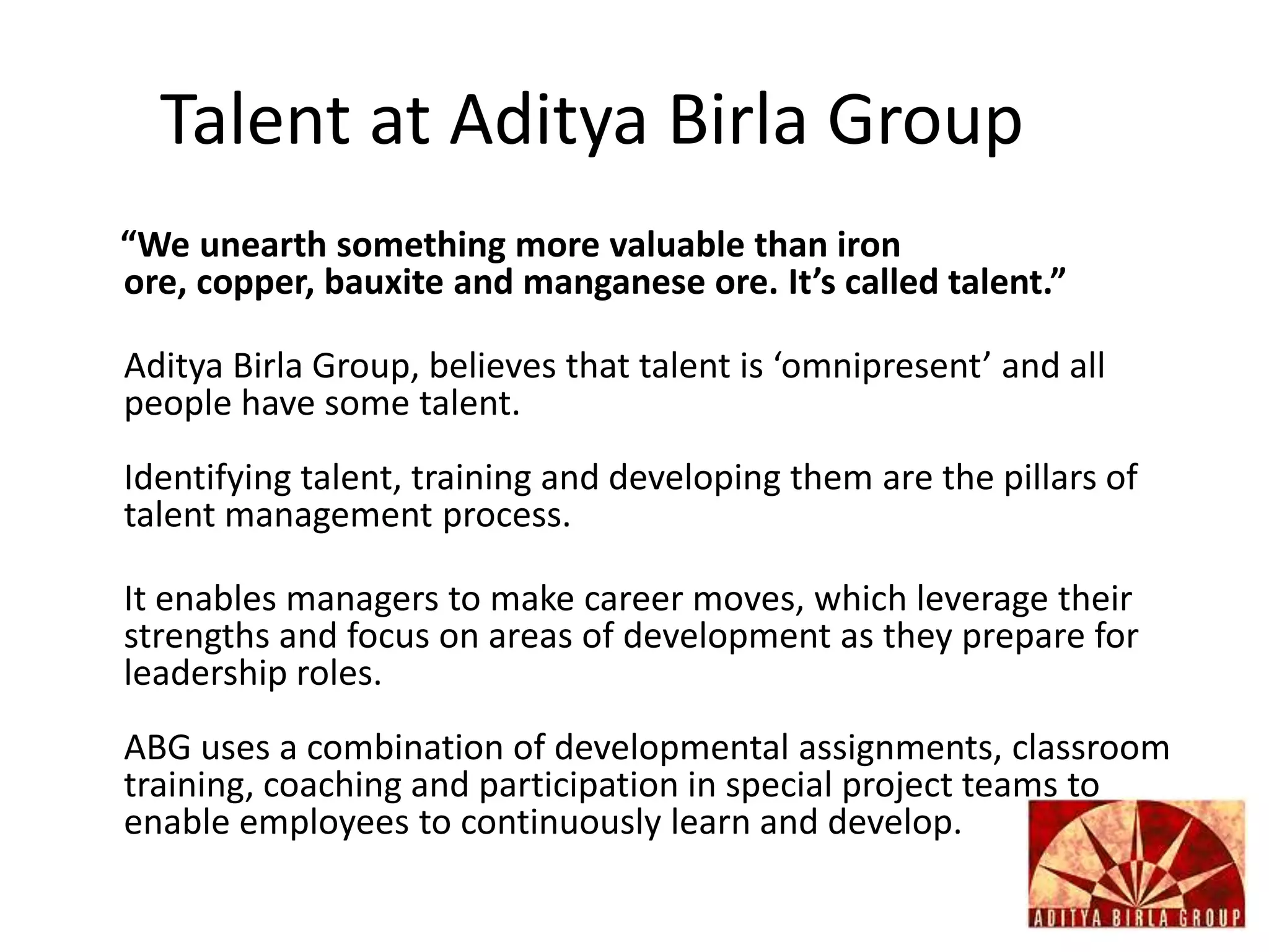 Talent Managemet at Aditya birla group | PPTX