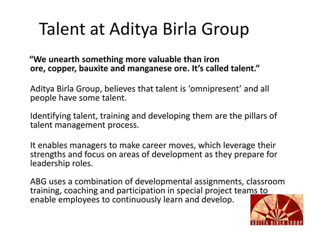 Talent Managemet at Aditya birla group | PPTX | Human Resources | Business