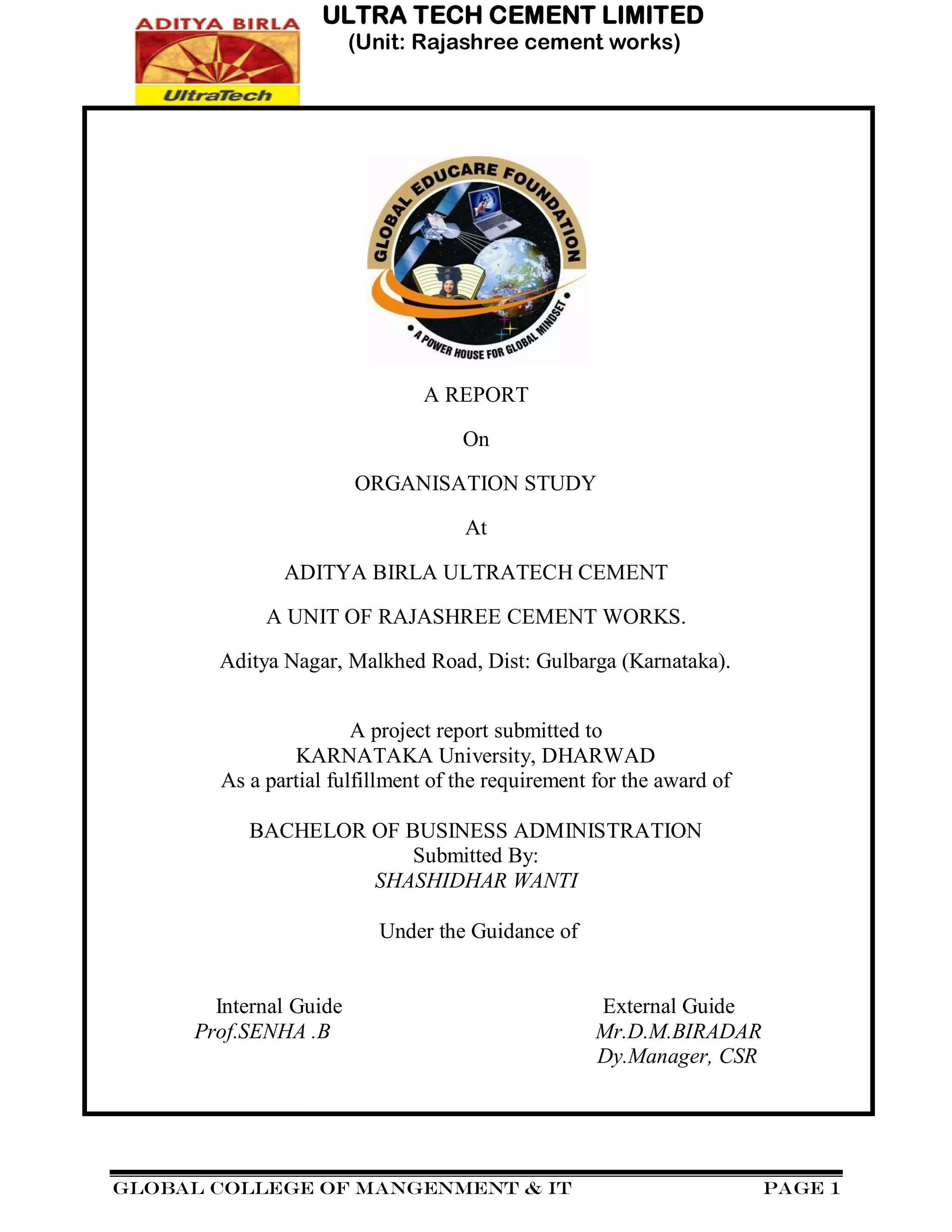 Aditya birla ultratech cement | PDF