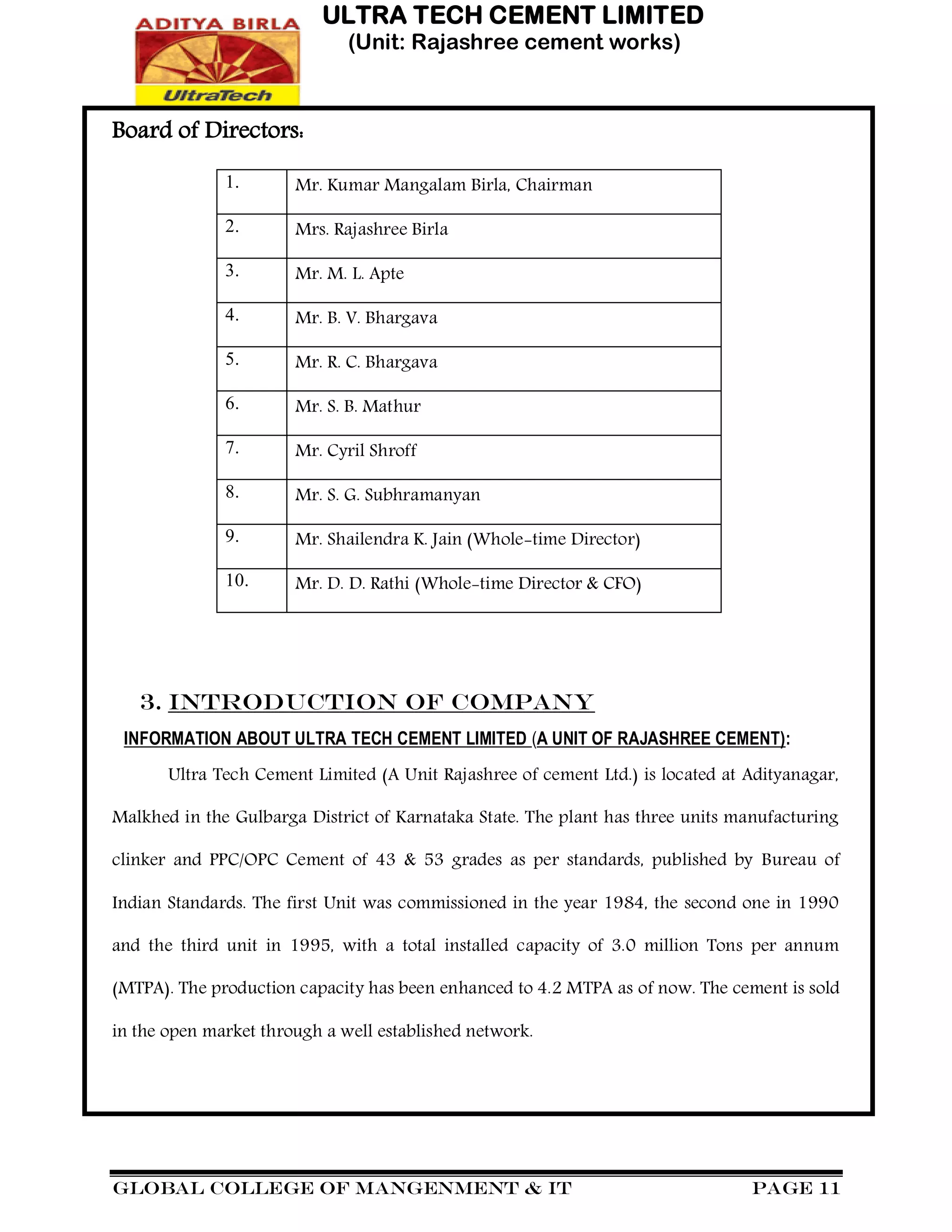 Aditya birla ultratech cement | PDF