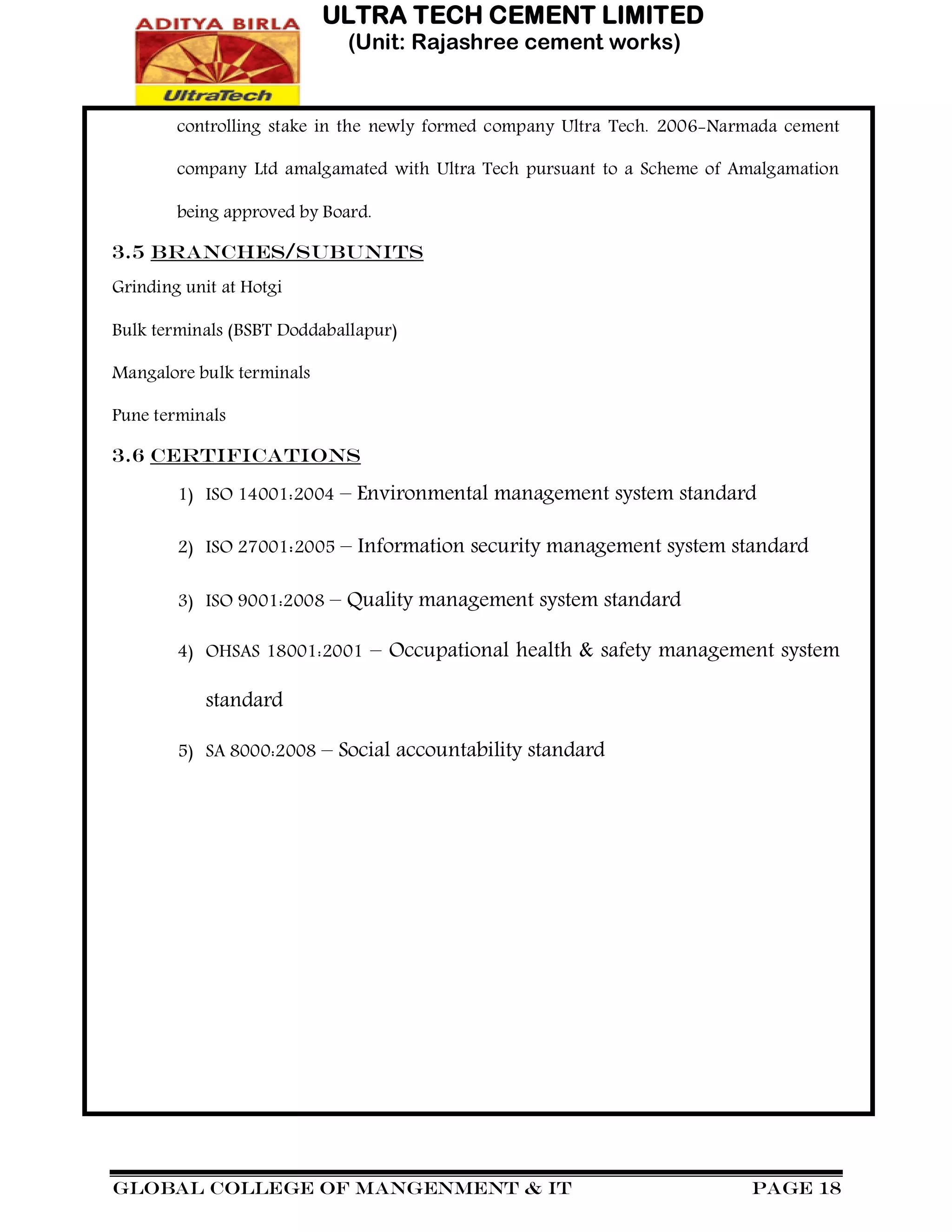 Aditya birla ultratech cement | PDF