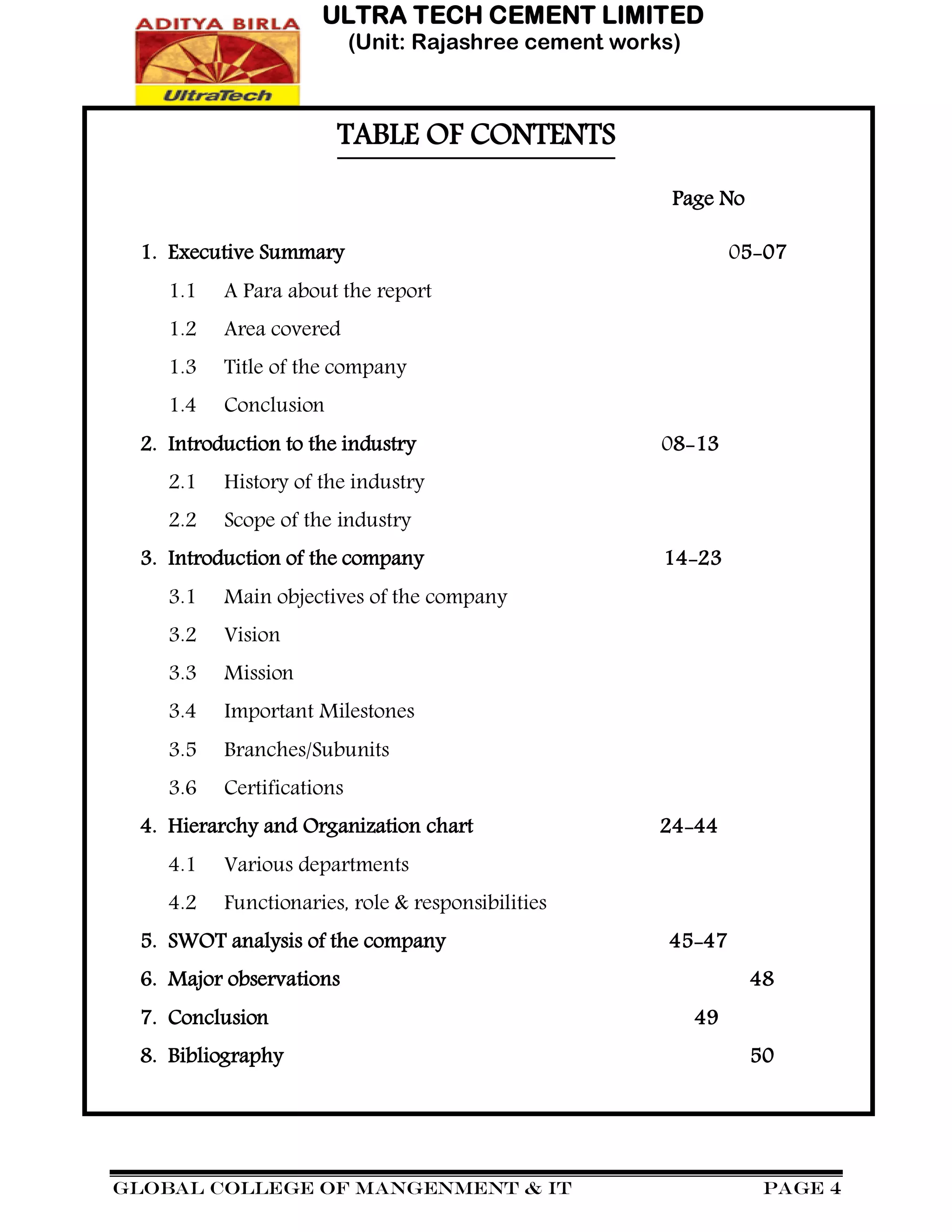 Aditya birla ultratech cement | PDF