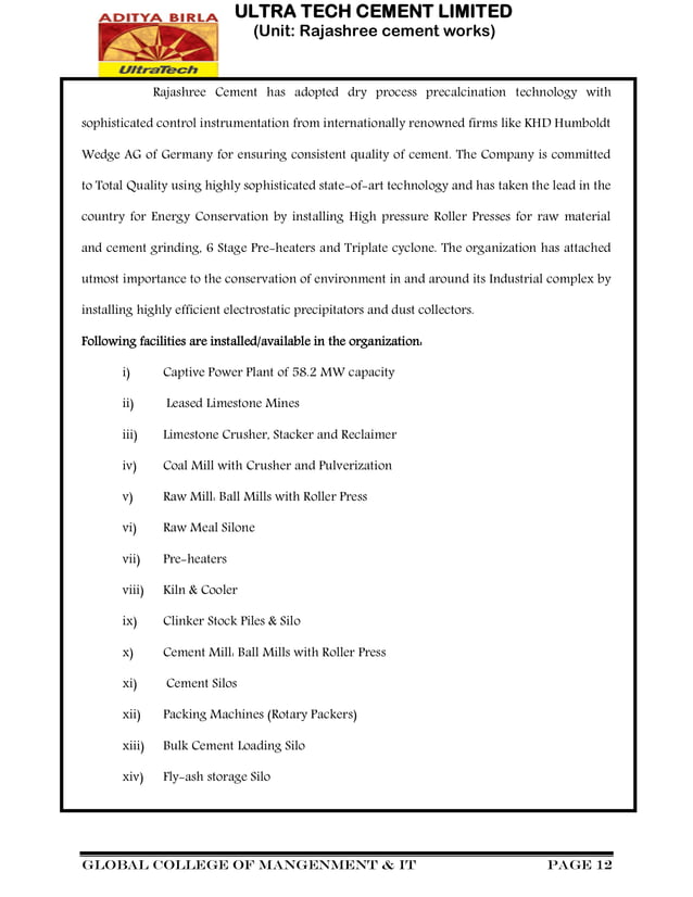 Aditya birla ultratech cement | PDF