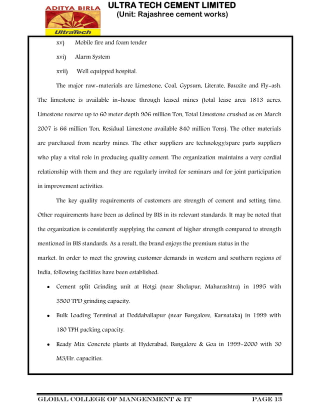 Aditya birla ultratech cement | PDF