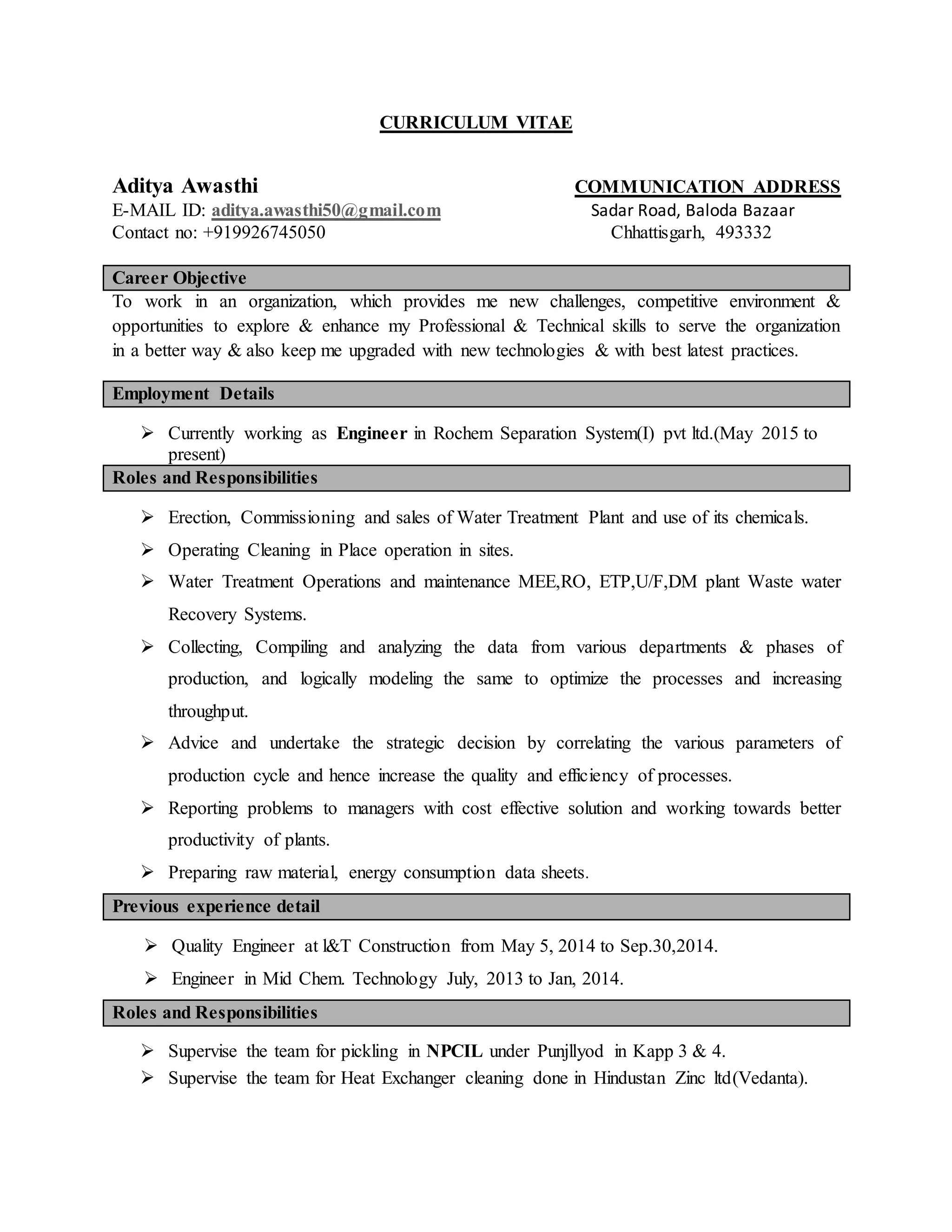 Aditya CV | PDF