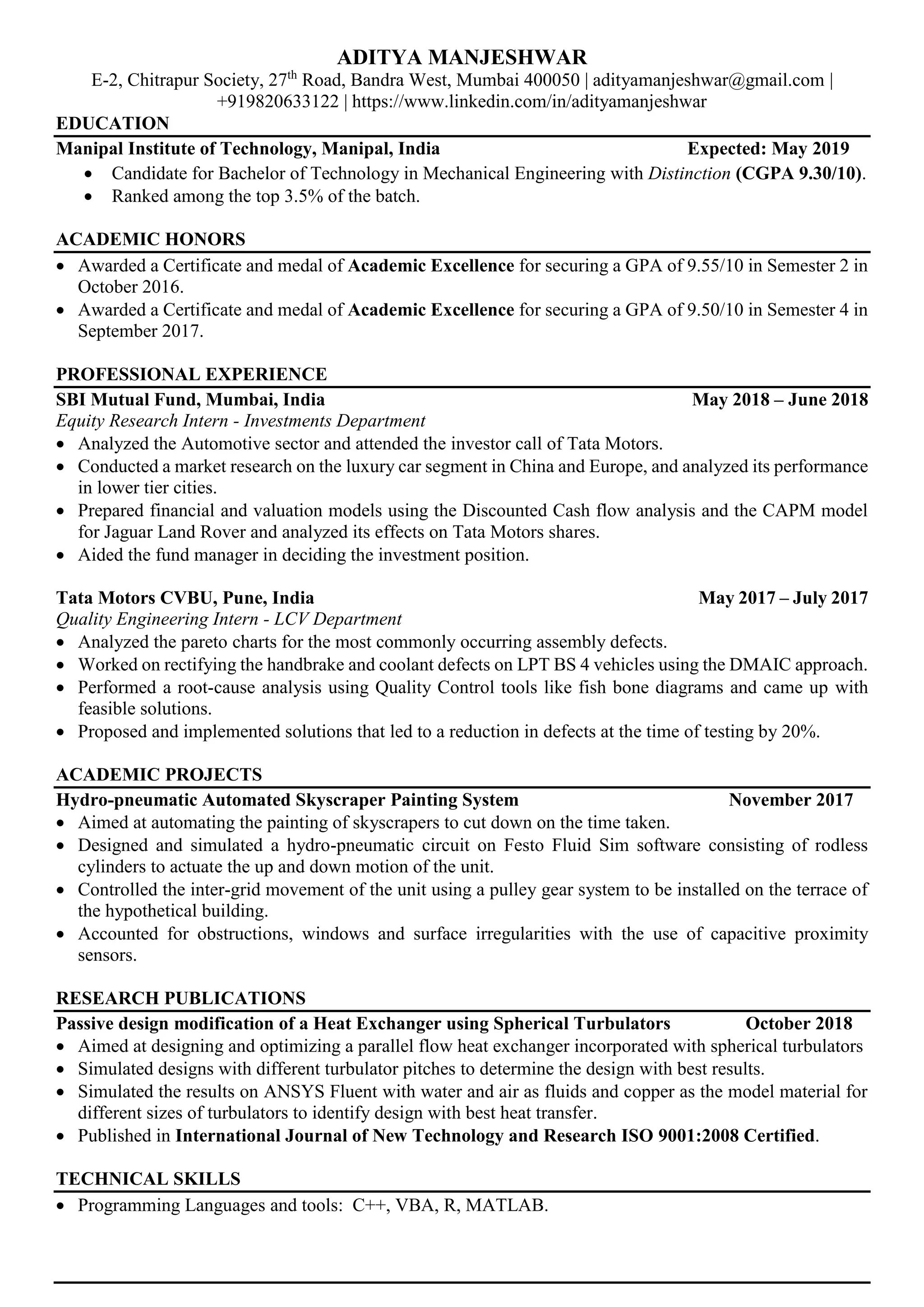 Aditya sm resume_final | PDF