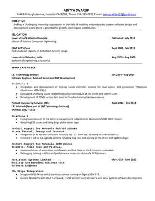Aditya Swarup resume | PDF