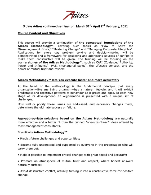 Adizes seminar 3 days | PDF