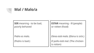 Adj. that change meaning with SER and ESTAR - spanishpptx | PPTX