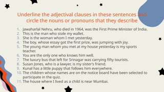 ADJECTIVAL CLAUSES.pptx adjectives clauses | PPT