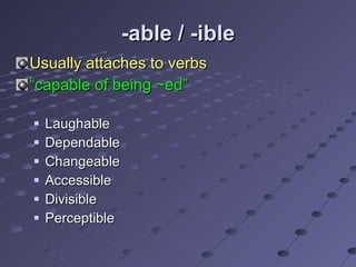 Adjectivalisation Suffixes | PPT